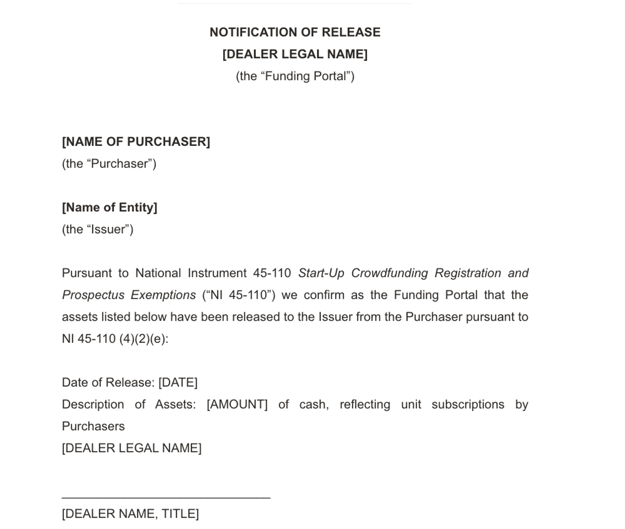 What is a “Notice of Asset Release”?